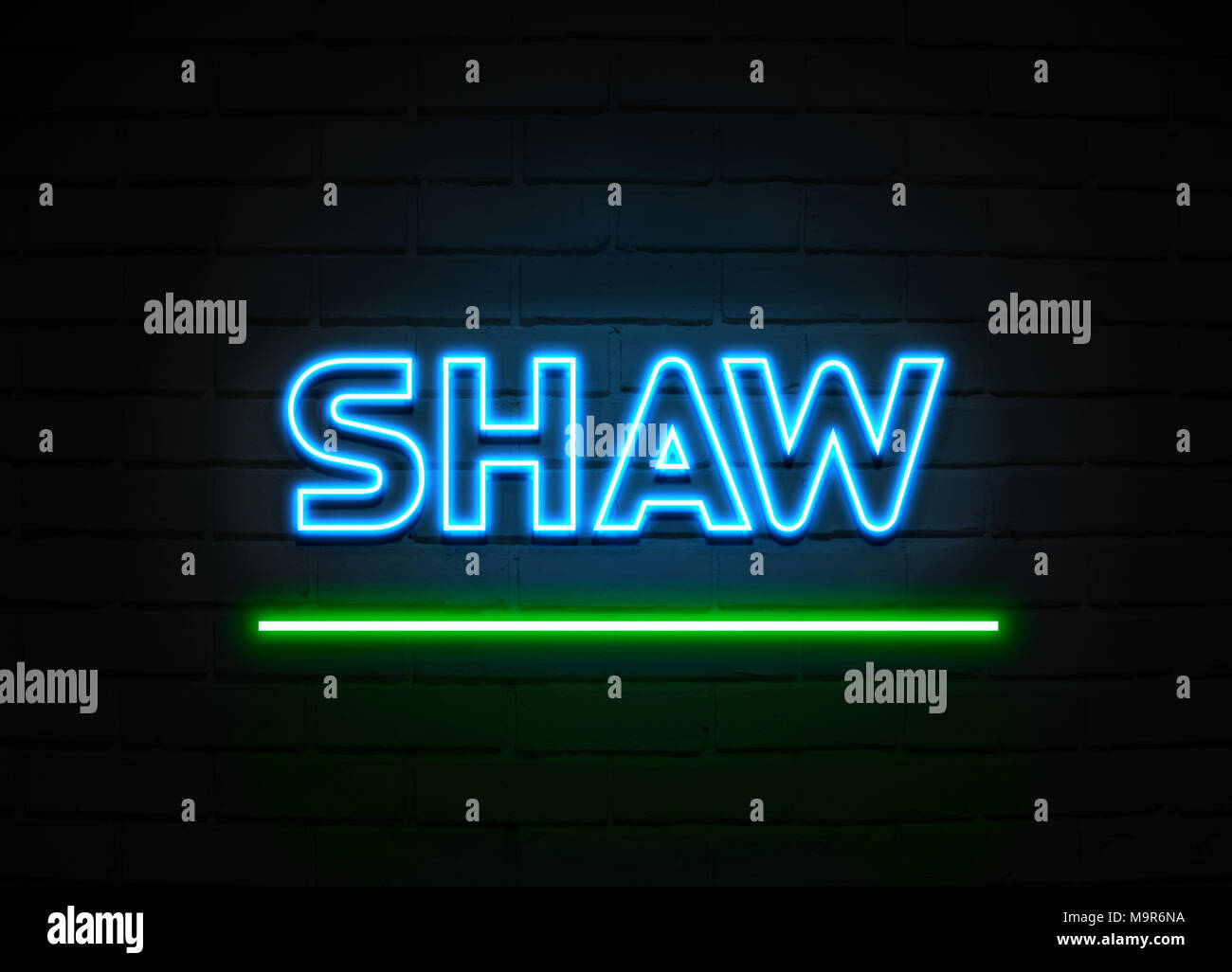 Shaw neon sign - Glowing Neon Sign on brickwall wall - 3D rendered ...