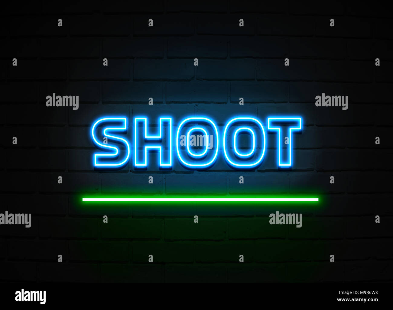 Shoot neon sign - Glowing Neon Sign on brickwall wall - 3D rendered ...