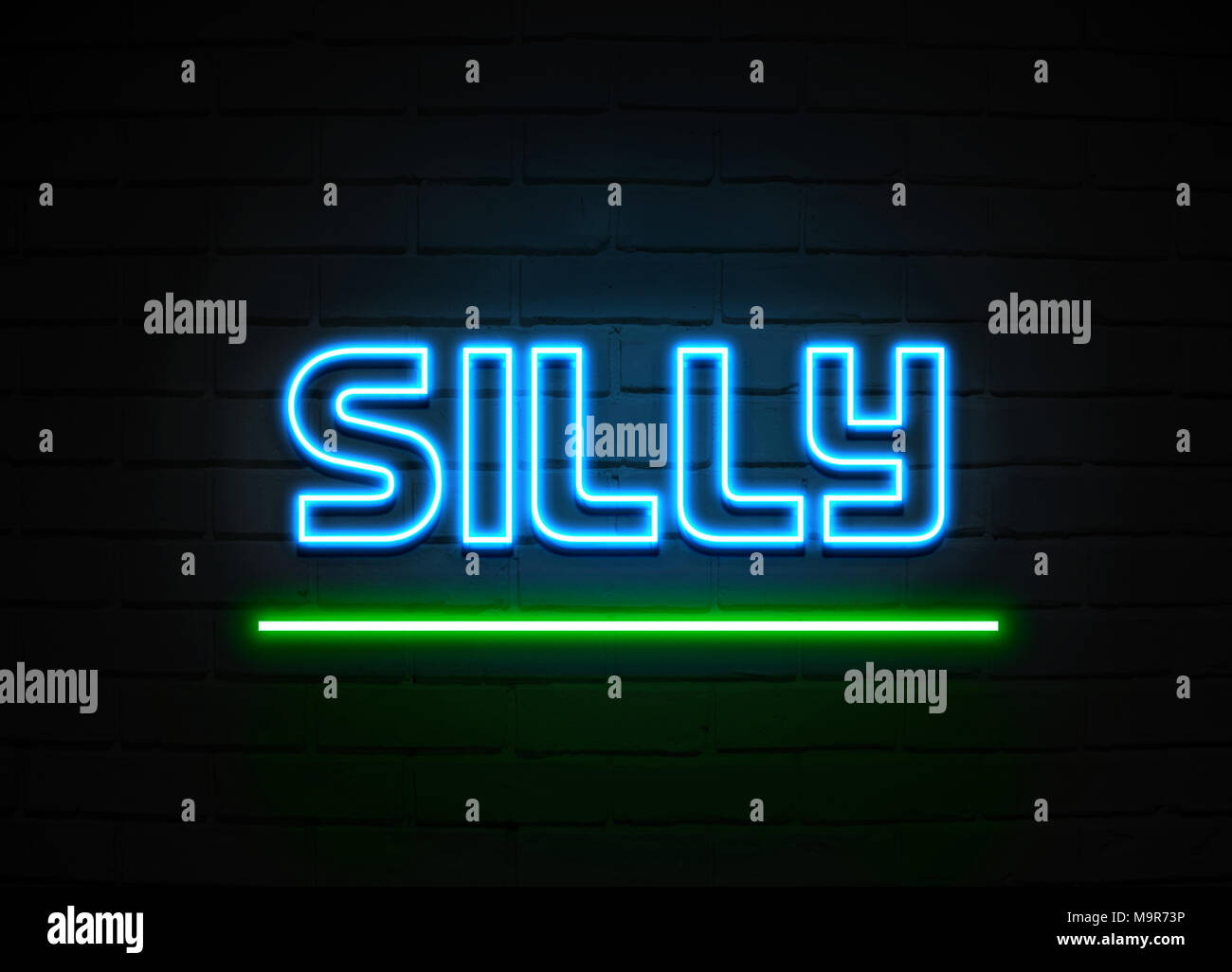 Silly neon sign - Glowing Neon Sign on brickwall wall - 3D rendered ...