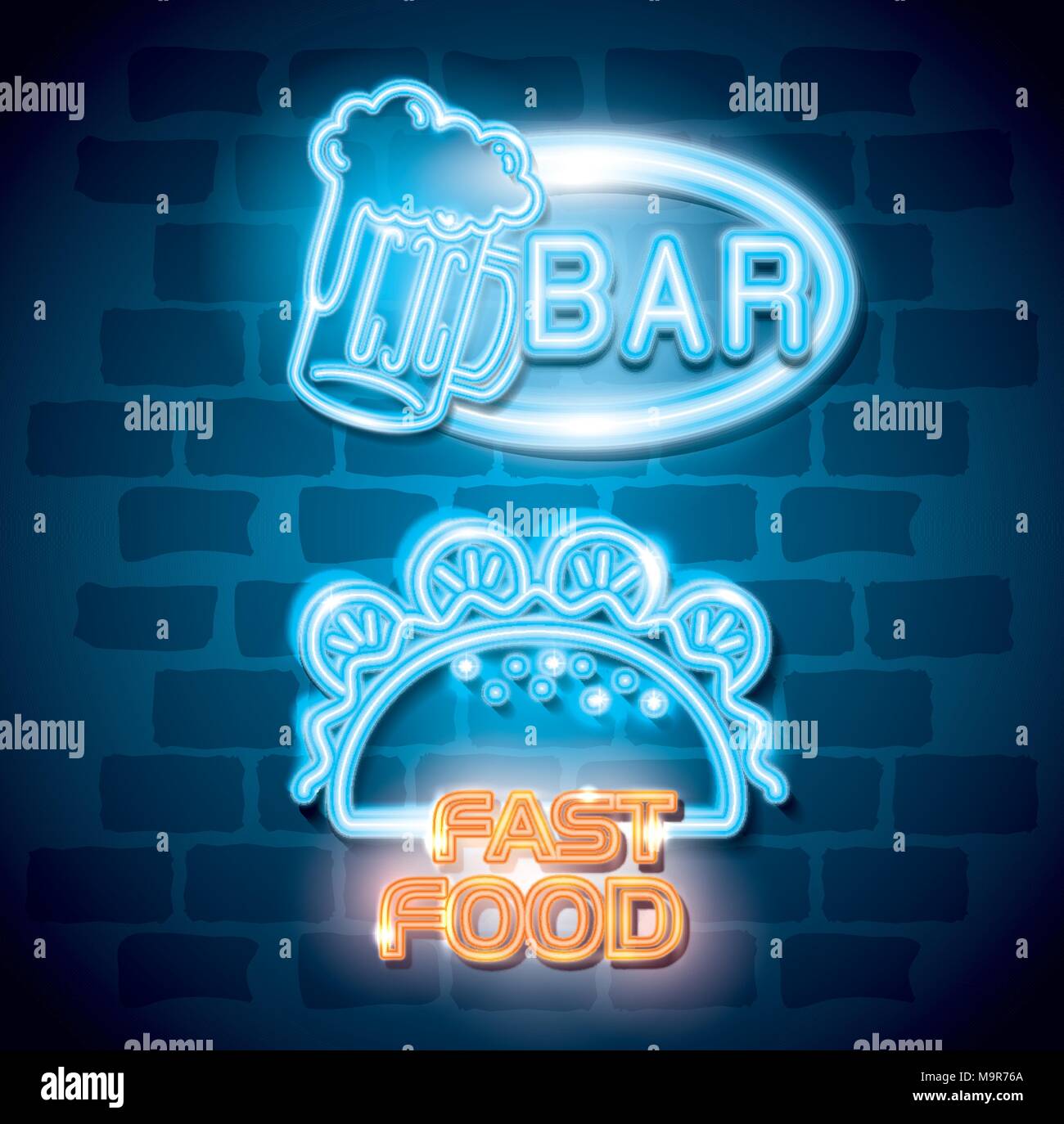 fast food and drinks with neon lights icons Stock Vector Image & Art ...