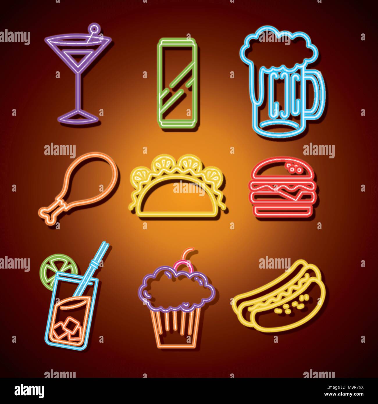 Fast food neon icons hi-res stock photography and images - Alamy