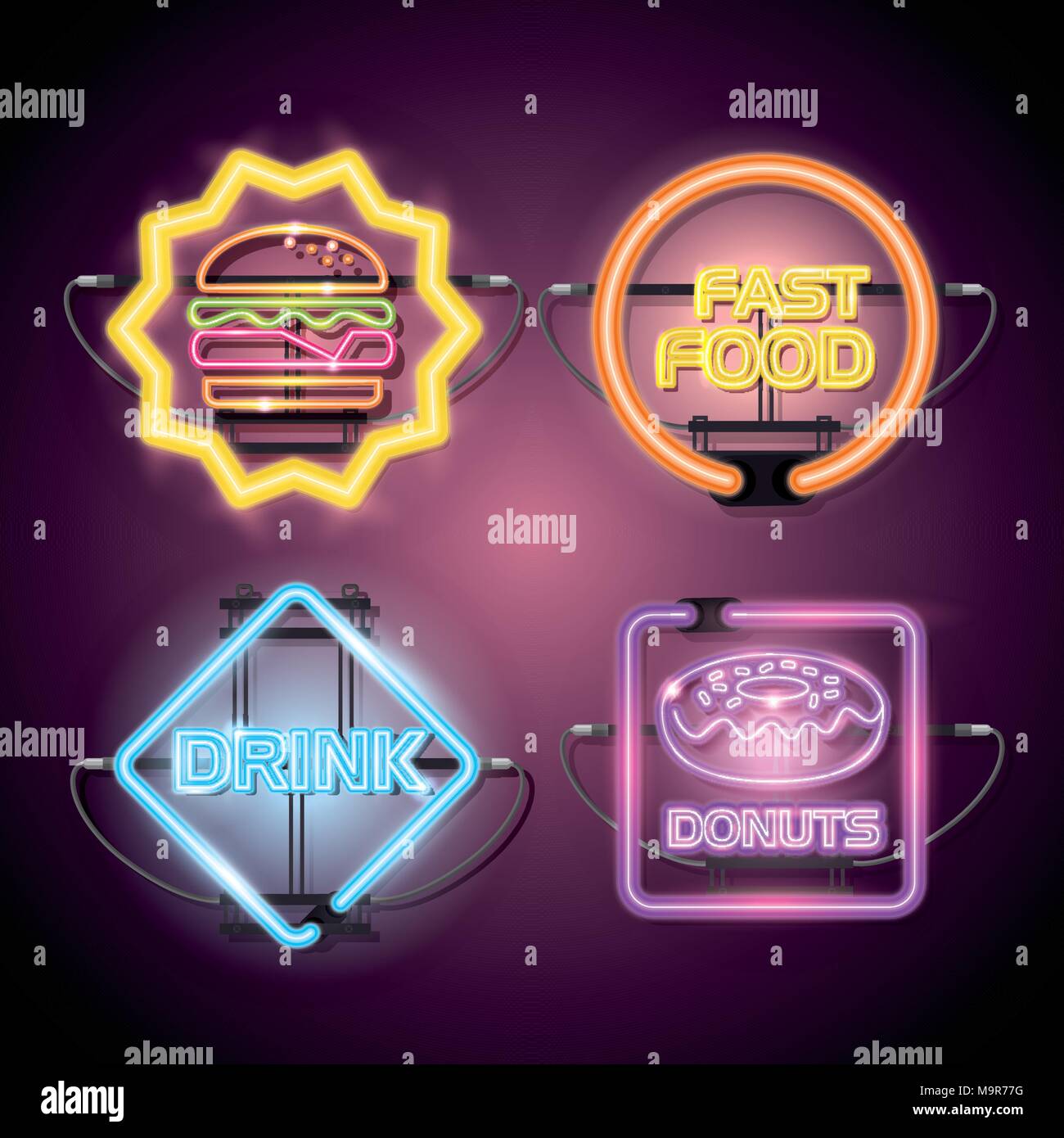 fast food and drinks with neon lights icons Stock Vector Image & Art ...