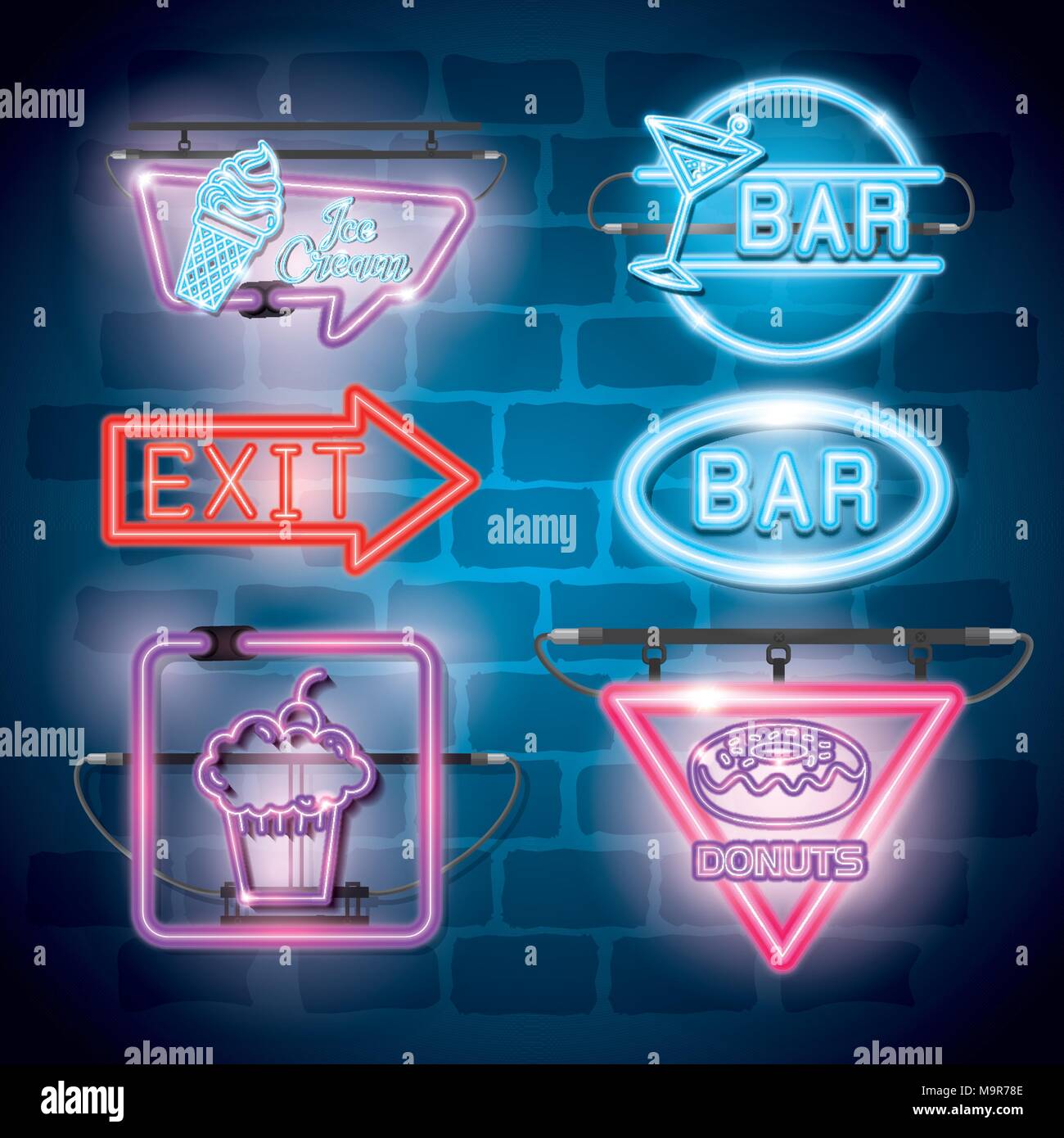 fast food and drinks with neon lights icons Stock Vector Image & Art ...