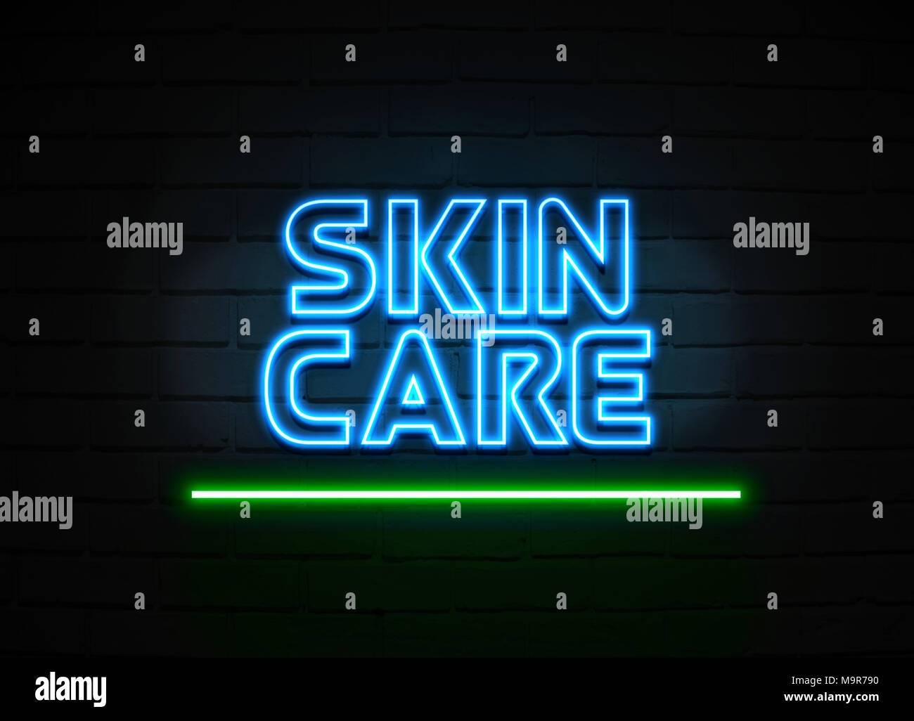 Skin Care neon sign - Glowing Neon Sign on brickwall wall - 3D rendered ...