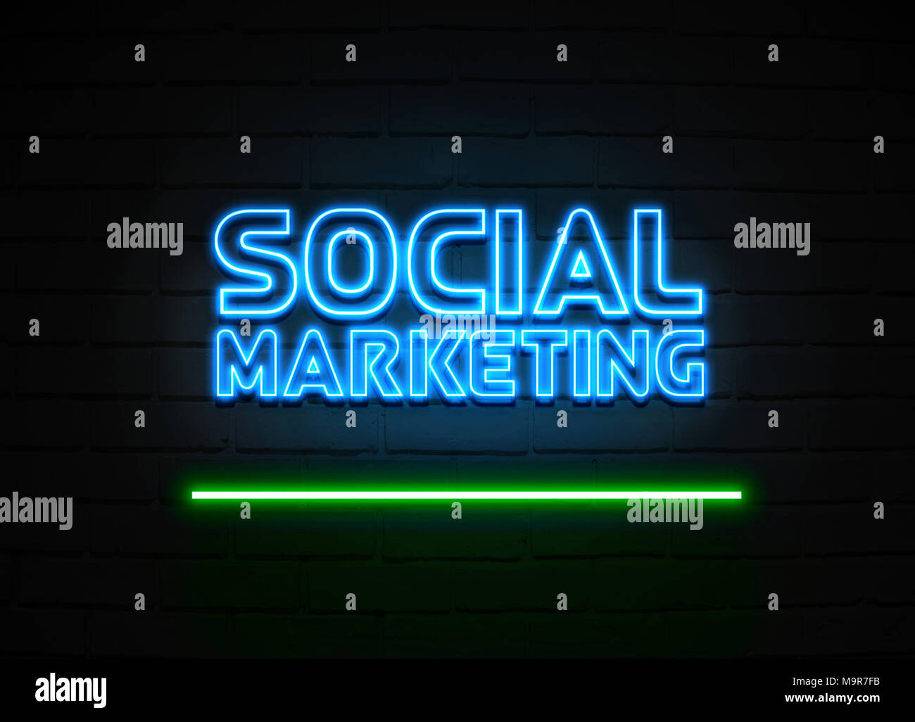 Social Marketing neon sign - Glowing Neon Sign on brickwall wall - 3D ...