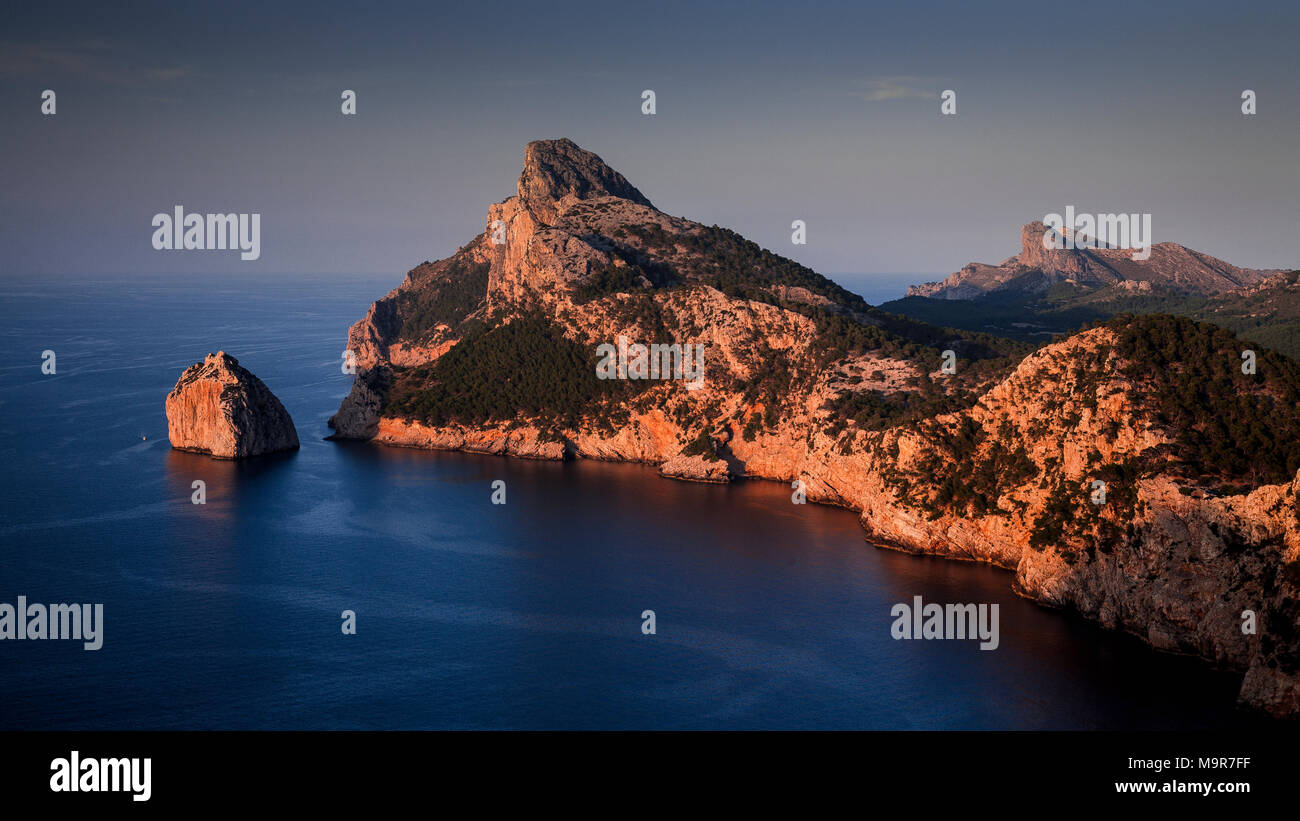 Limestone cliffs on the Mediterranean coast of Mallorca at Formentor on ...