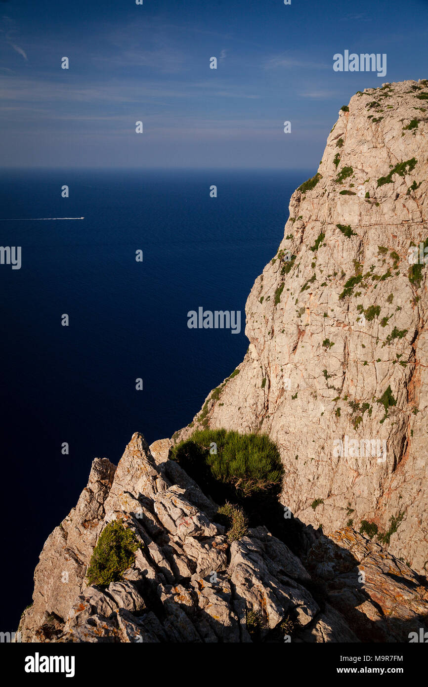 Limestone cliffs on the Mediterranean coast of Mallorca at Formentor on ...