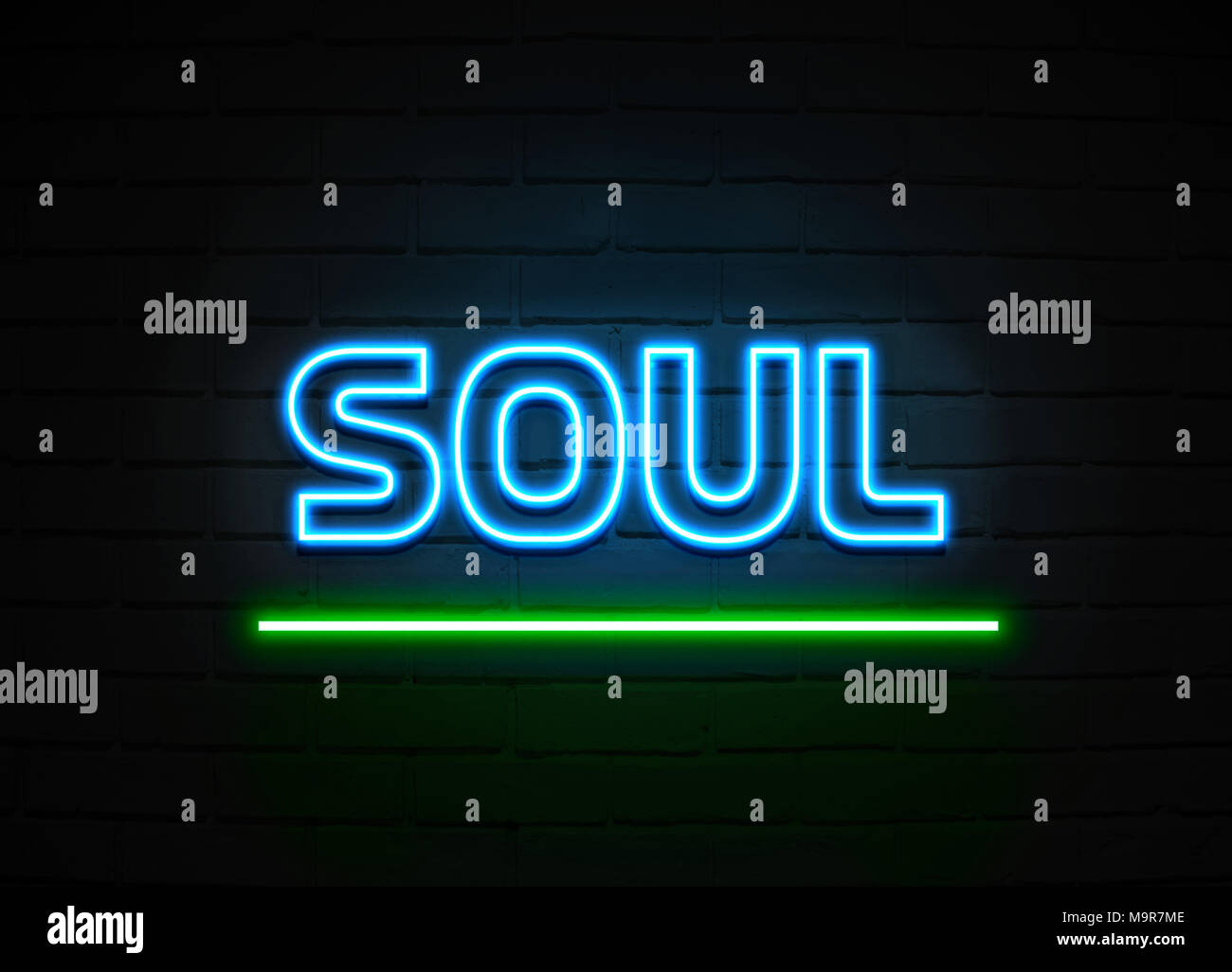 Soul neon sign - Glowing Neon Sign on brickwall wall - 3D rendered ...