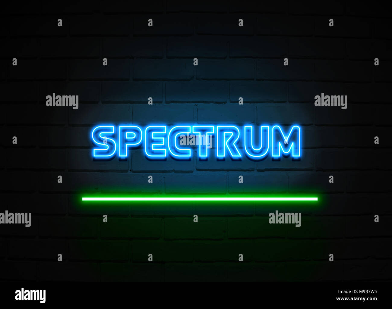 Spectrum neon sign - Glowing Neon Sign on brickwall wall - 3D rendered ...