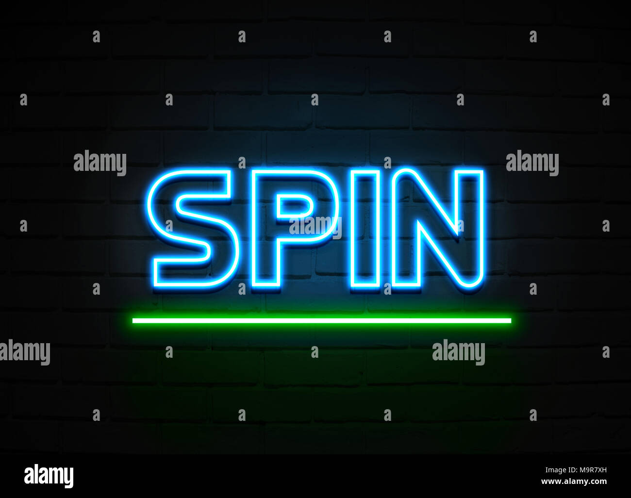 Spin neon sign - Glowing Neon Sign on brickwall wall - 3D rendered ...