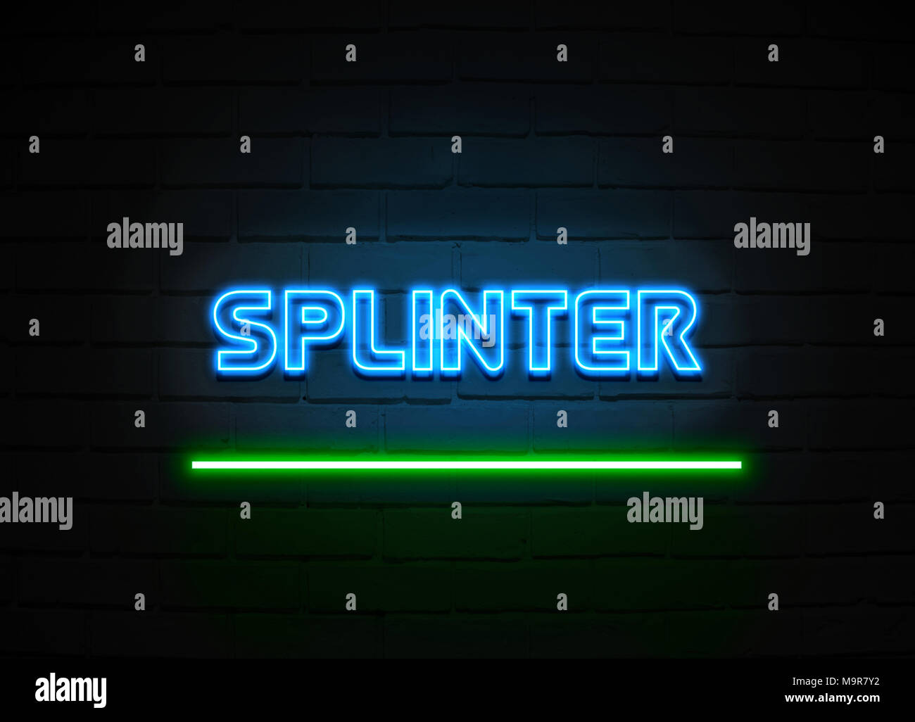 Splinter neon sign - Glowing Neon Sign on brickwall wall - 3D rendered ...