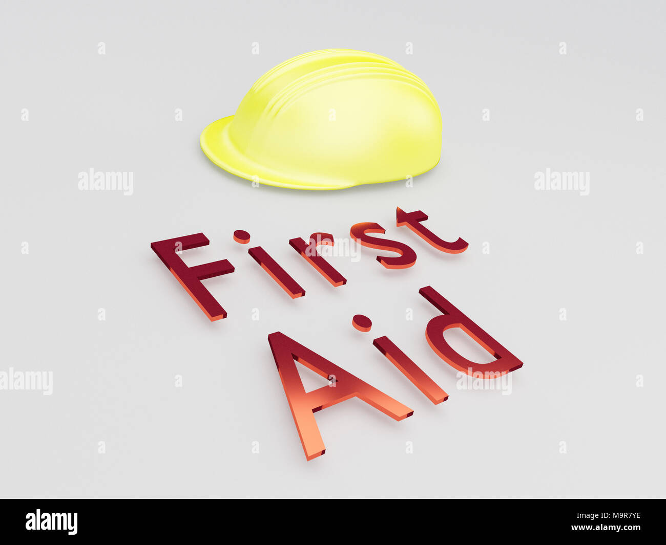 3D illustration of First Aid title under a safety helmet Stock Photo ...