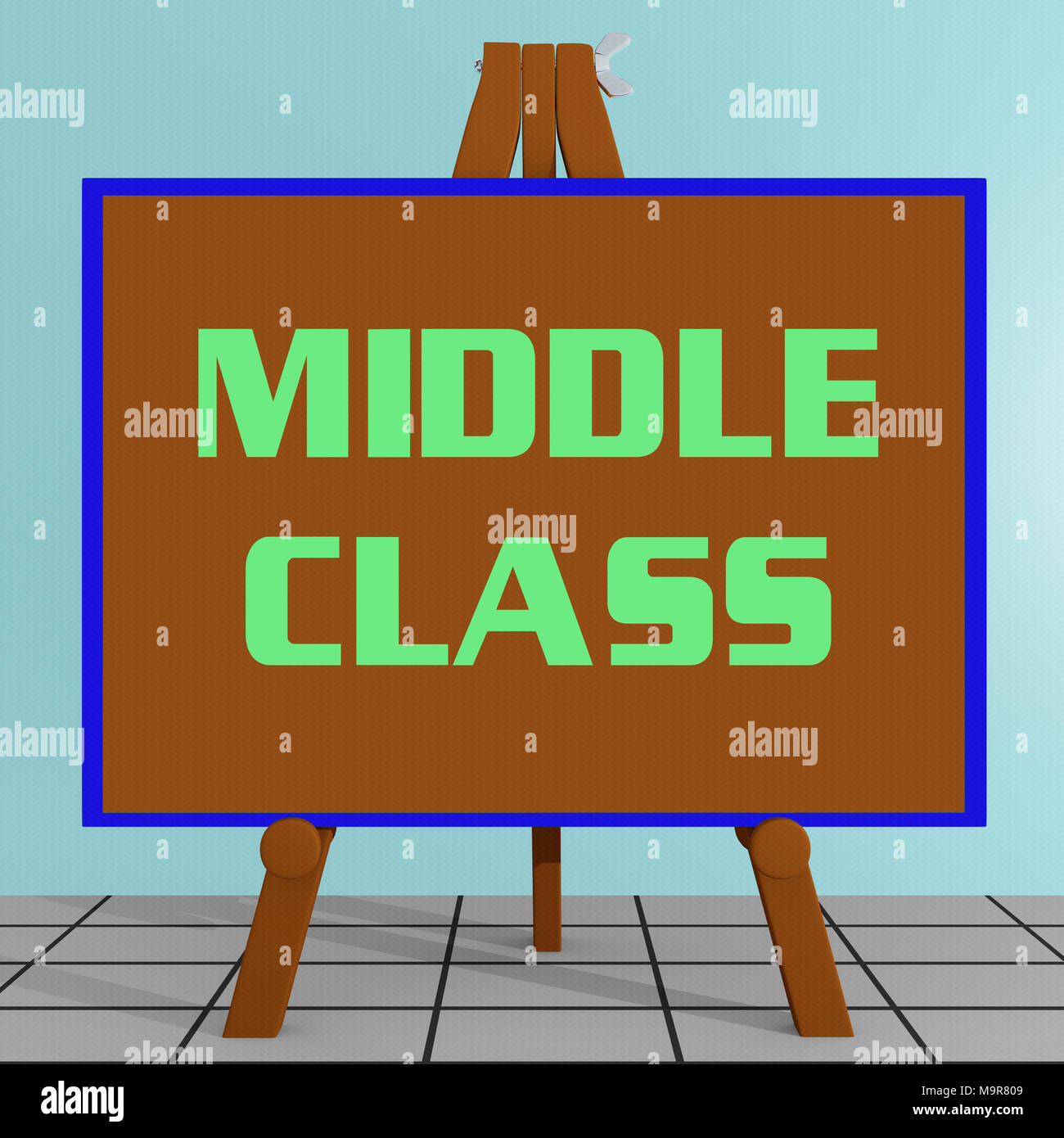 3D illustration of MIDDLE CLASS title on a tripod display board Stock ...