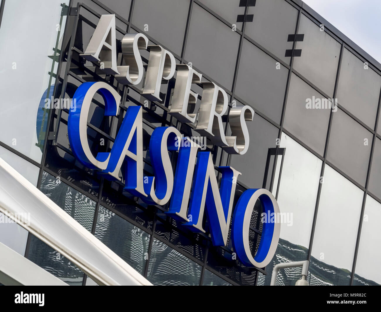 LONDON, UK - MARCH 08, 2018: Exterior of Aspers Casino with sign at ...