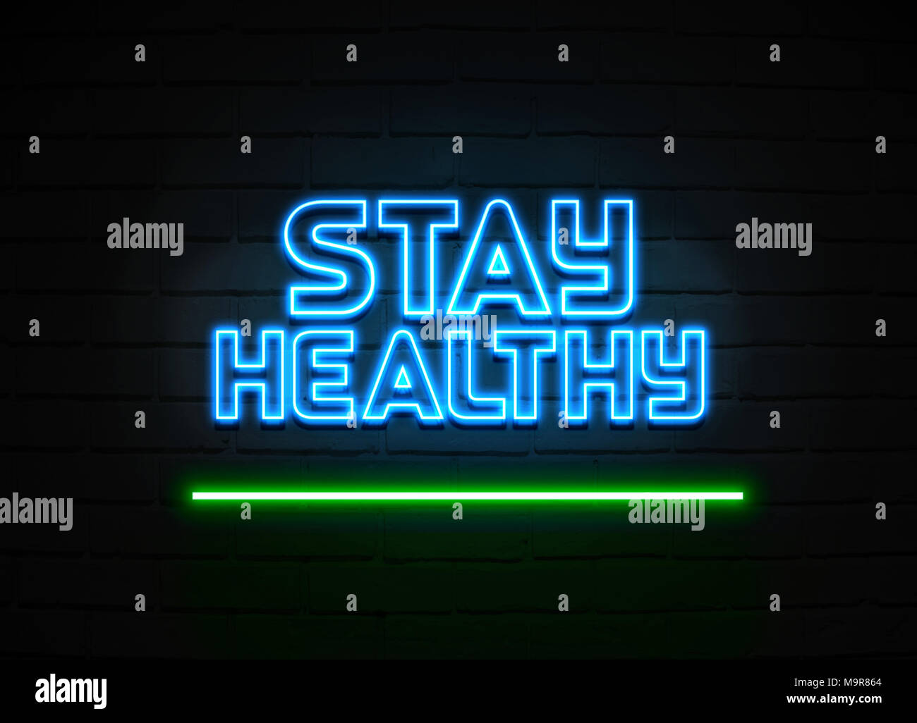 Stay Healthy neon sign - Glowing Neon Sign on brickwall wall - 3D ...