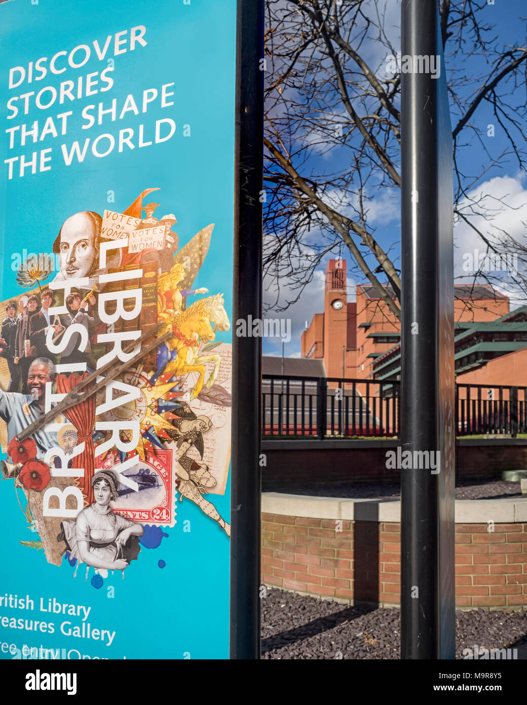 LONDON, UK - MARCH 08, 2018: Large banner sign outside British Library ...