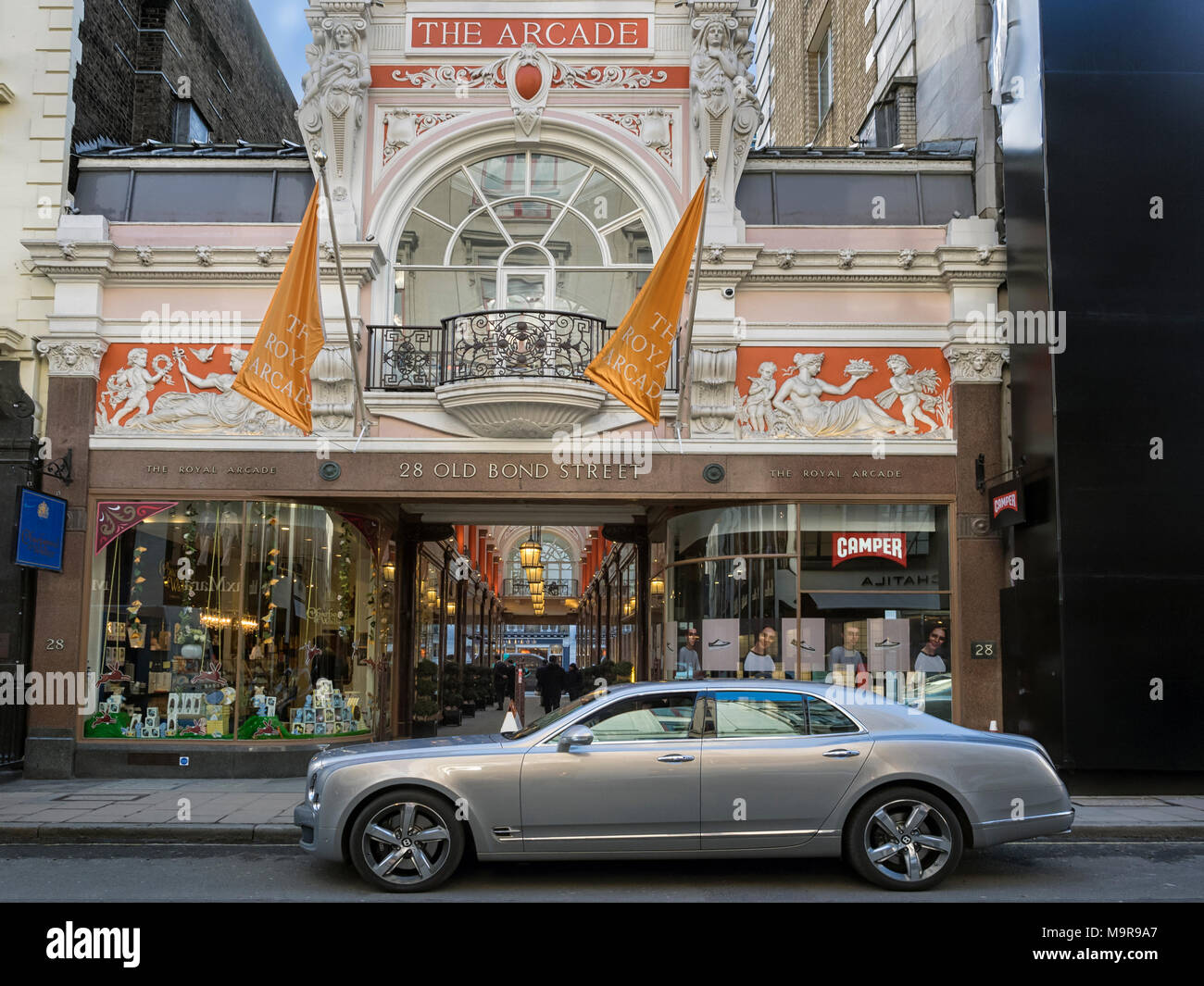 LONDON, UK - MARCH 08, 2018: Front facade of the Royal Arcade in Old ...
