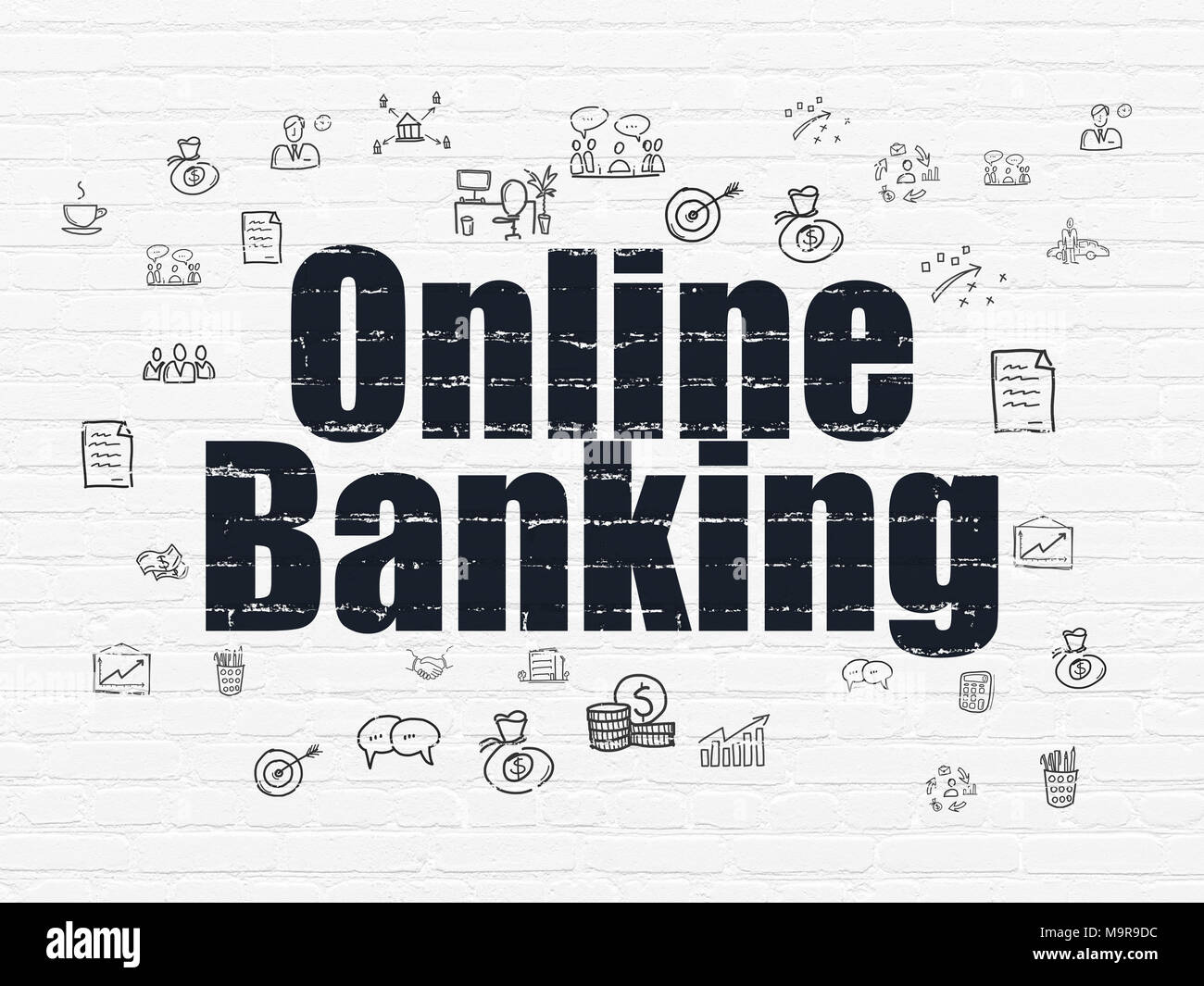 Business concept: Online Banking on wall background Stock Photo - Alamy