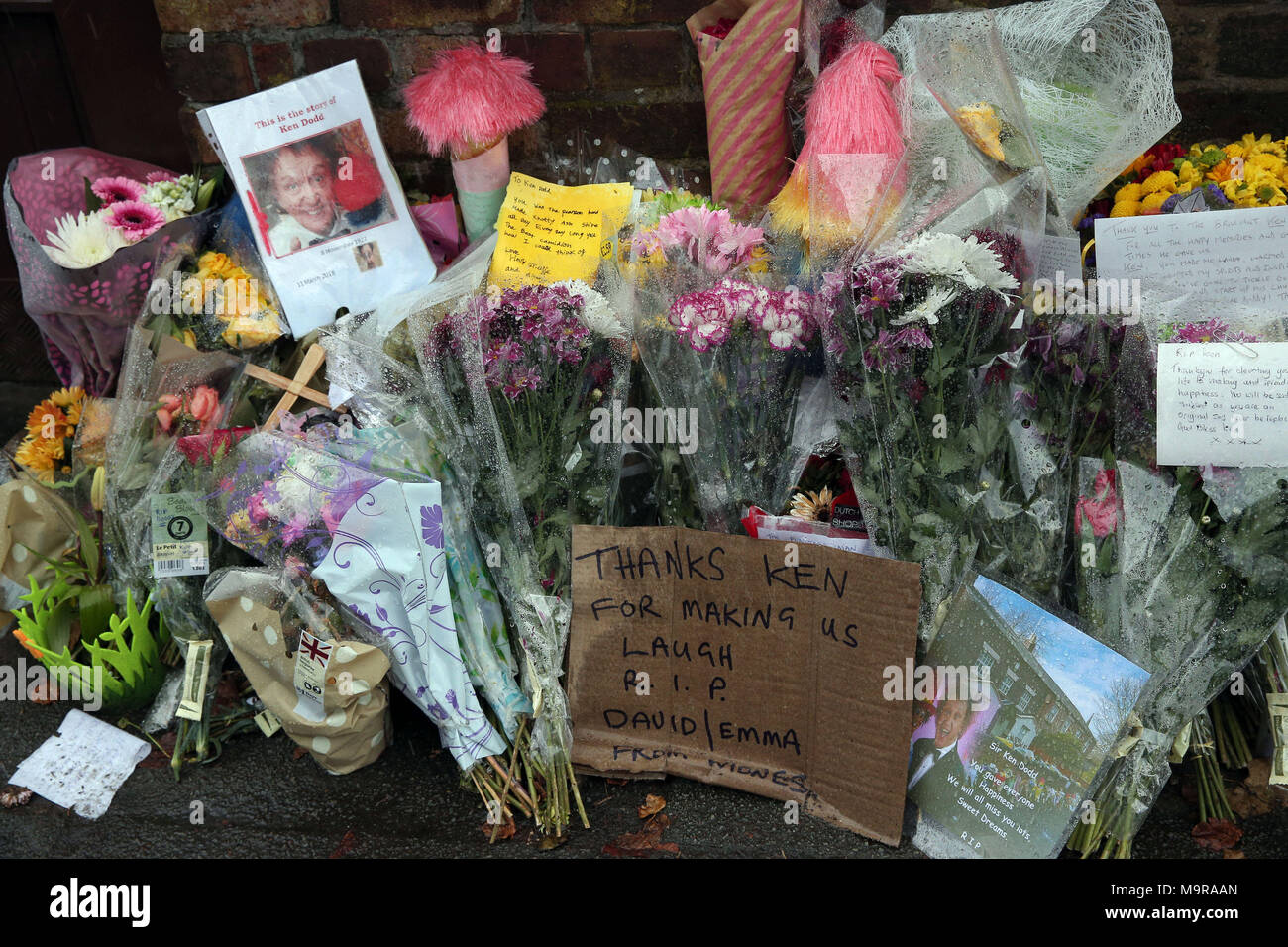 Floral tributes outside the home of Sir Ken Dodd in Knotty Ash, ahead ...