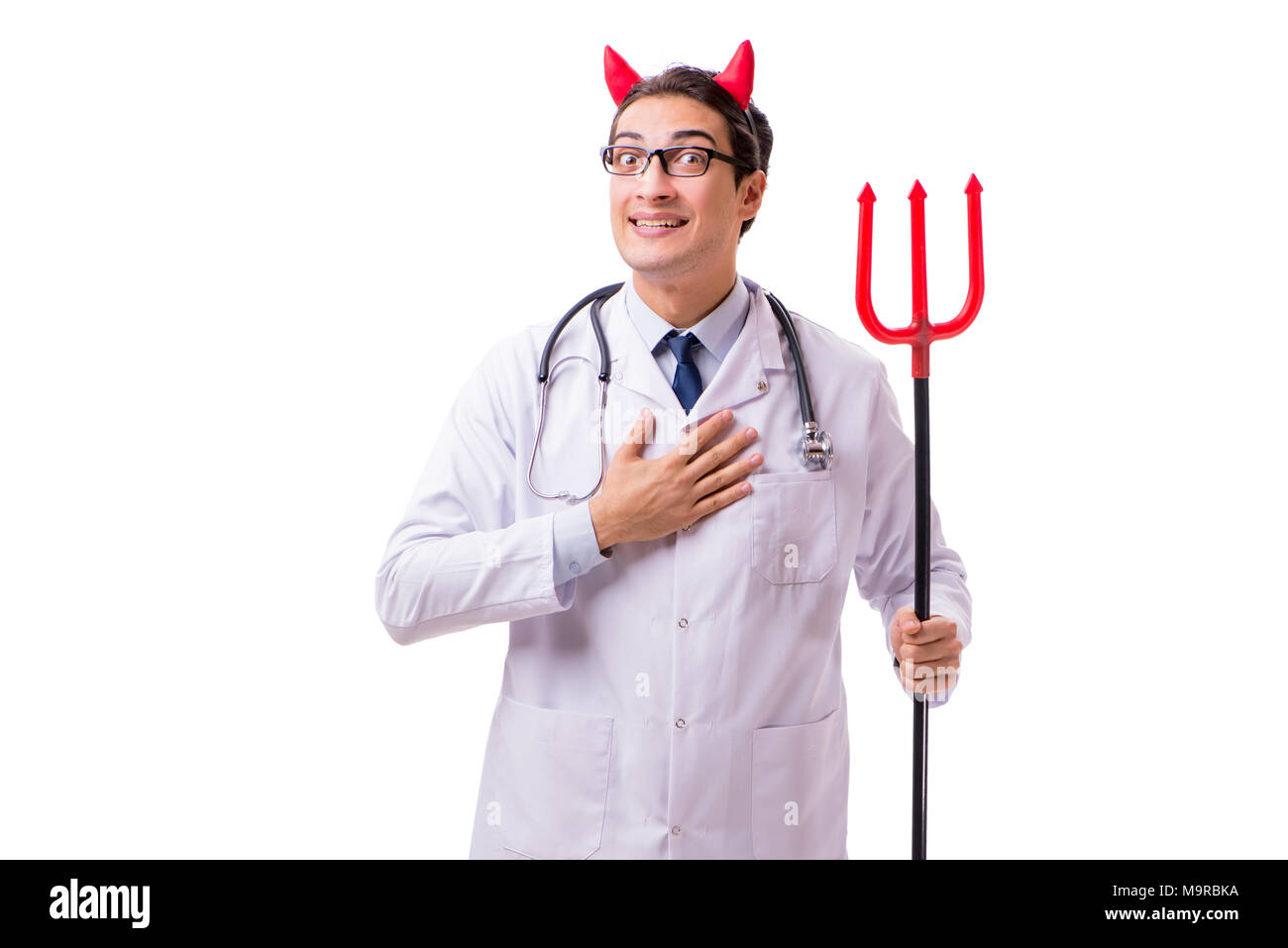 Devil doctor in funny medical concept isolated on white background ...