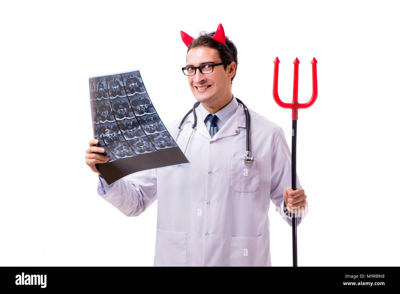 Devil doctor in funny medical concept isolated on white background ...