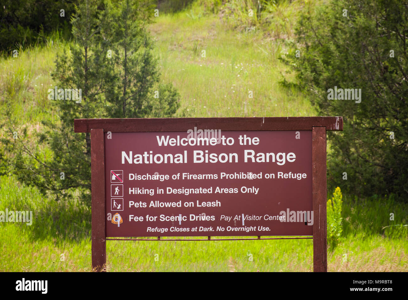Information signs at the National Bison Range in Montana Stock Photo ...