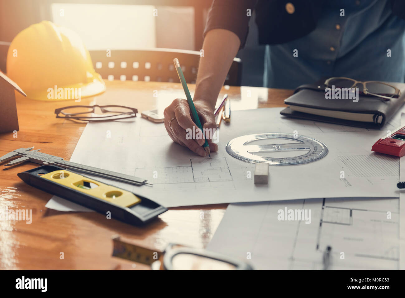 Engineer and Architect concept, Engineer Architects office team working ...