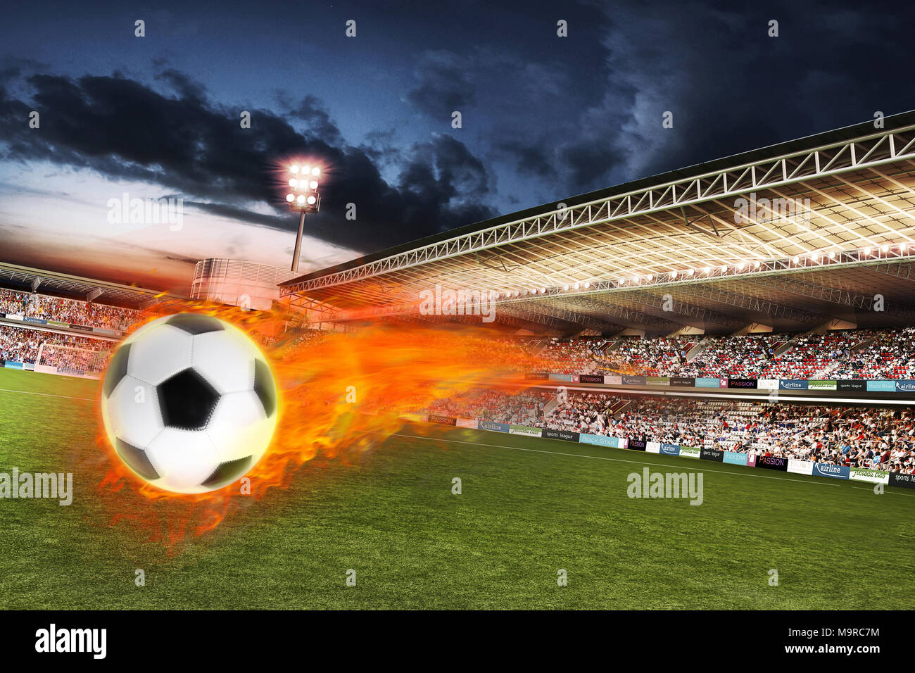 Burning soccer ball on stadium hi-res stock photography and images - Alamy