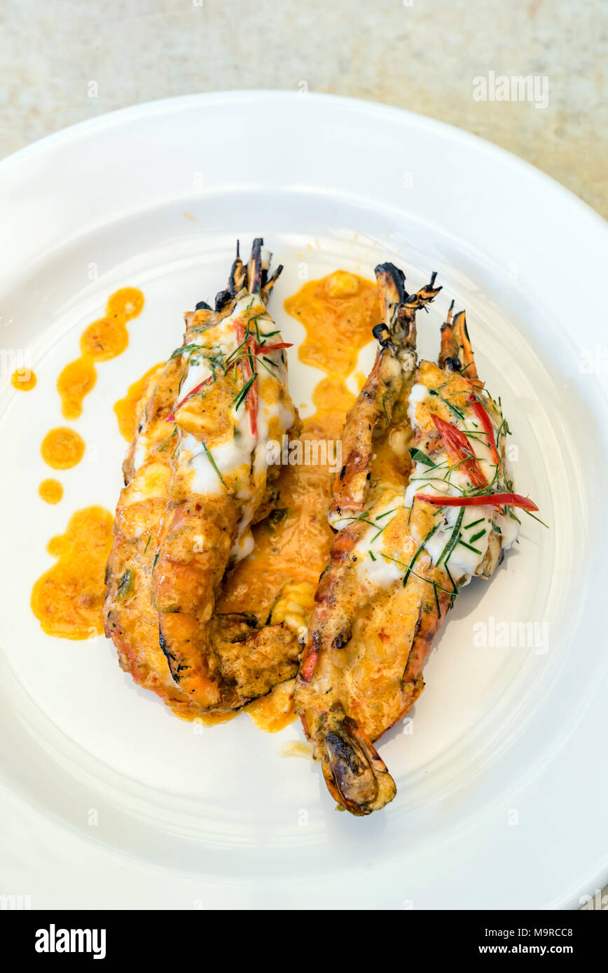 Tiger Prawn Red coconut Pa Naeng Curry Stock Photo - Alamy