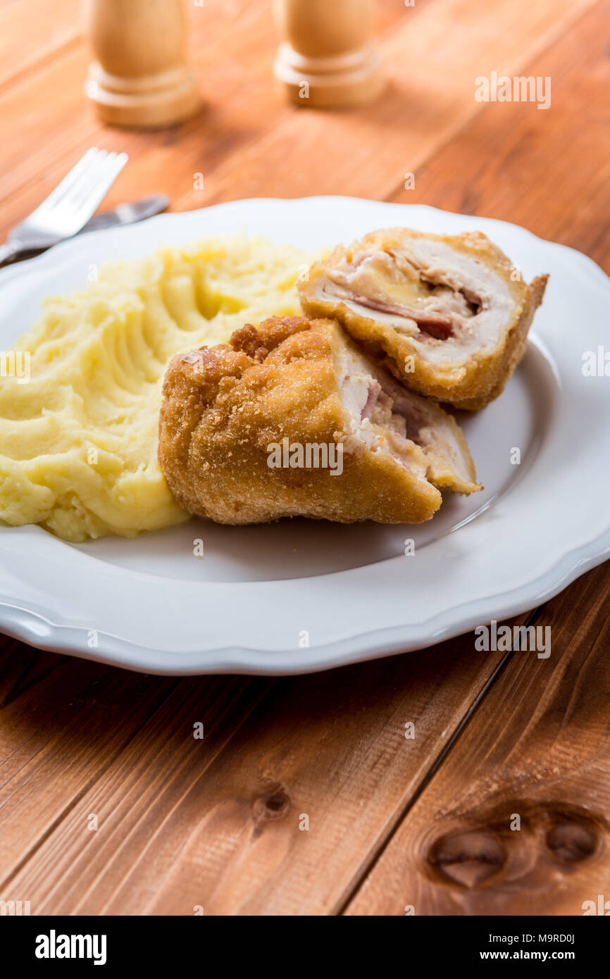 French cuisine cordon bleu with mashed potatoes Stock Photo - Alamy