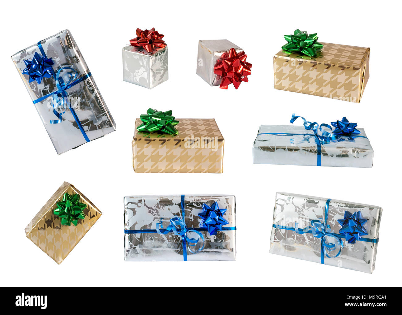 set of nine presents isolated on white Stock Photo - Alamy
