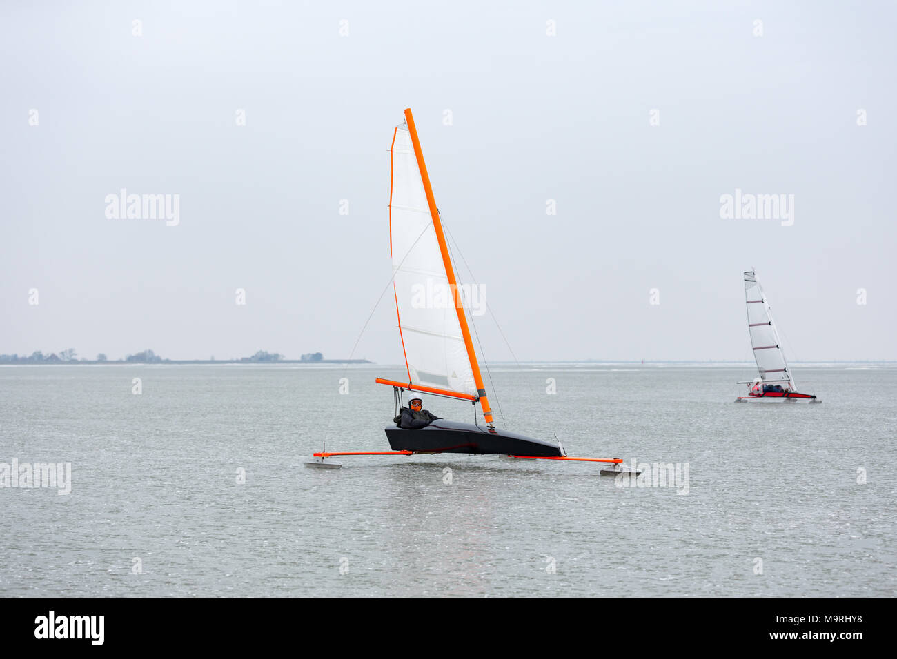 Ice sailing on the Gouwzee in Monnickendam, the Netherlands Stock Photo ...