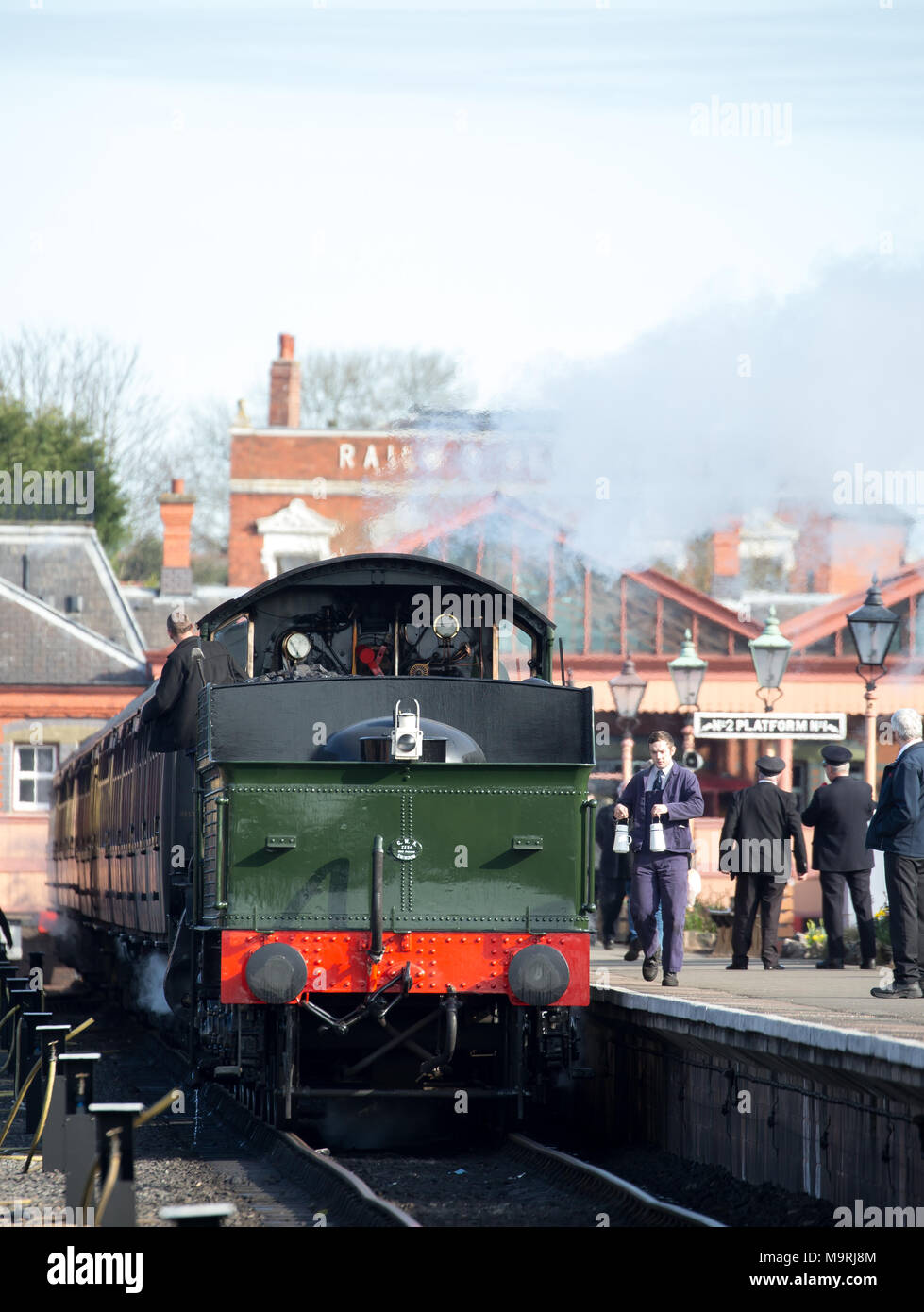 Severn Valley Railway Kidderminster station. Crew prepares steam ...
