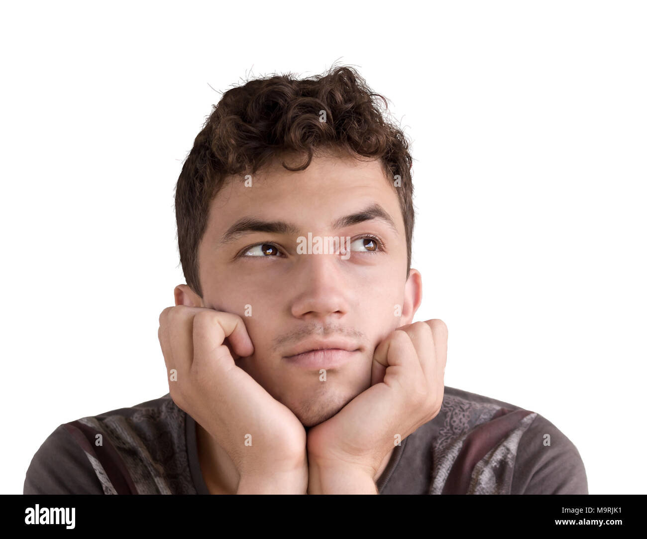 young person thinking looking up, portrait isolated on white Stock ...