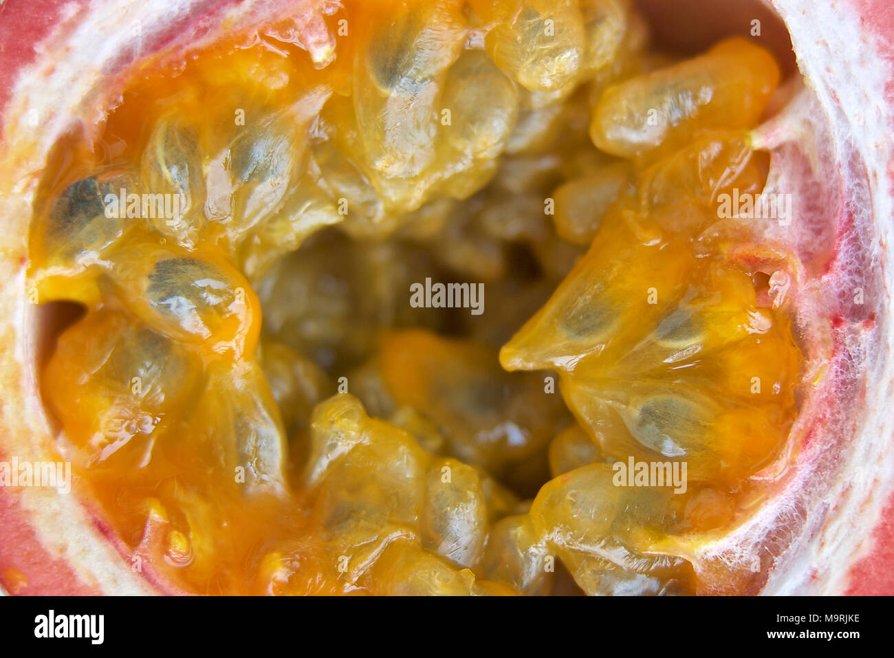 Sweet and sour tropical fruit passion fruit in a cut Stock Photo - Alamy