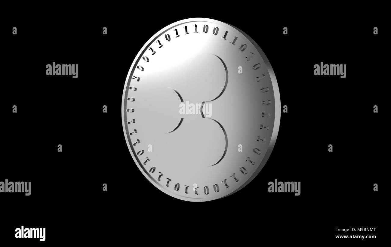 Silver coin with the symbol of digital crypto currency Ripple and ...