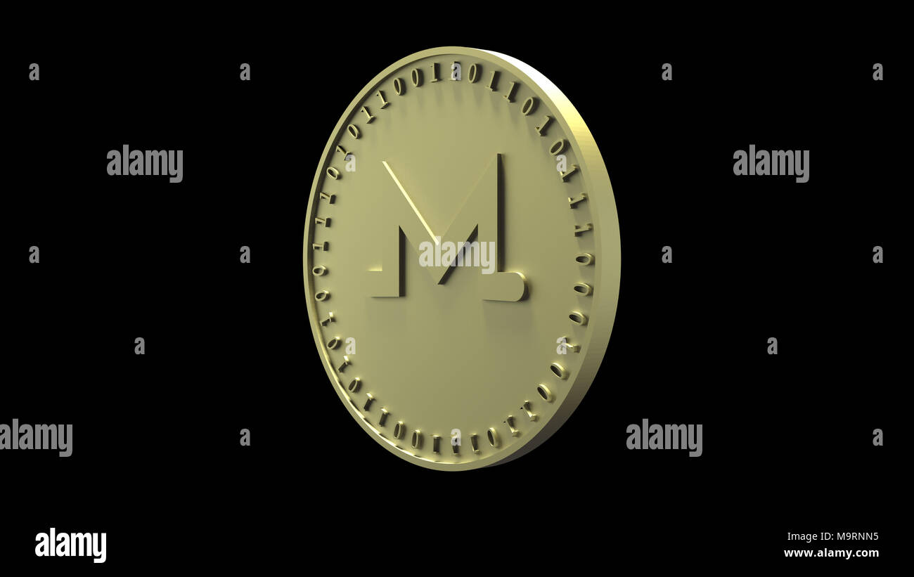 Gold coin with the symbol of Monero digital crypto currency and binary ...