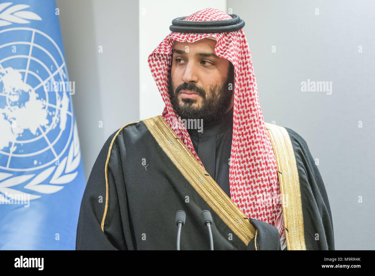 New York, USA. 27th March, 2018. Saudi Crown Prince Mohammed offers ...