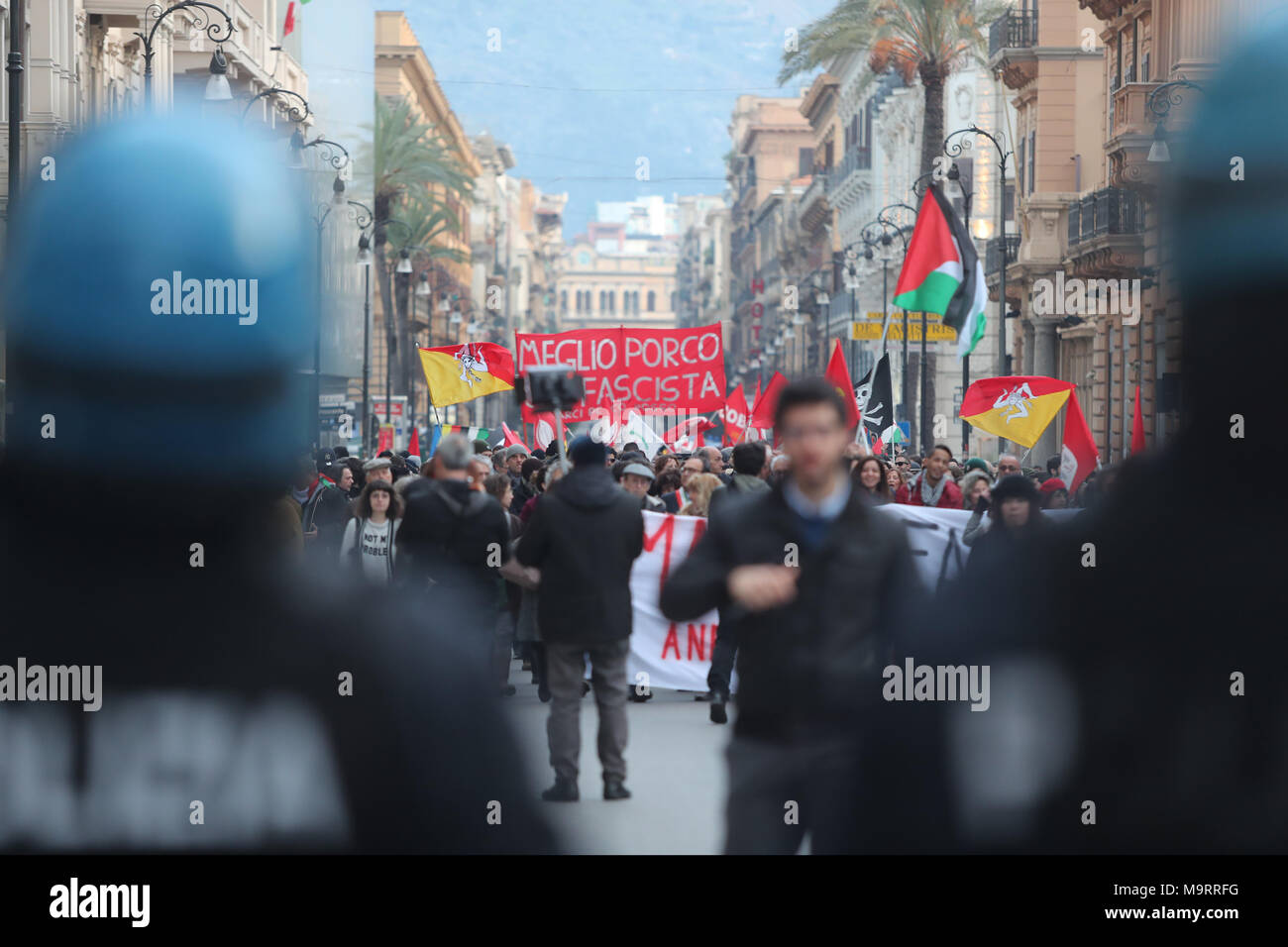 Anti-fascist march in Palermo, Italy Featuring: atmosphere Where ...