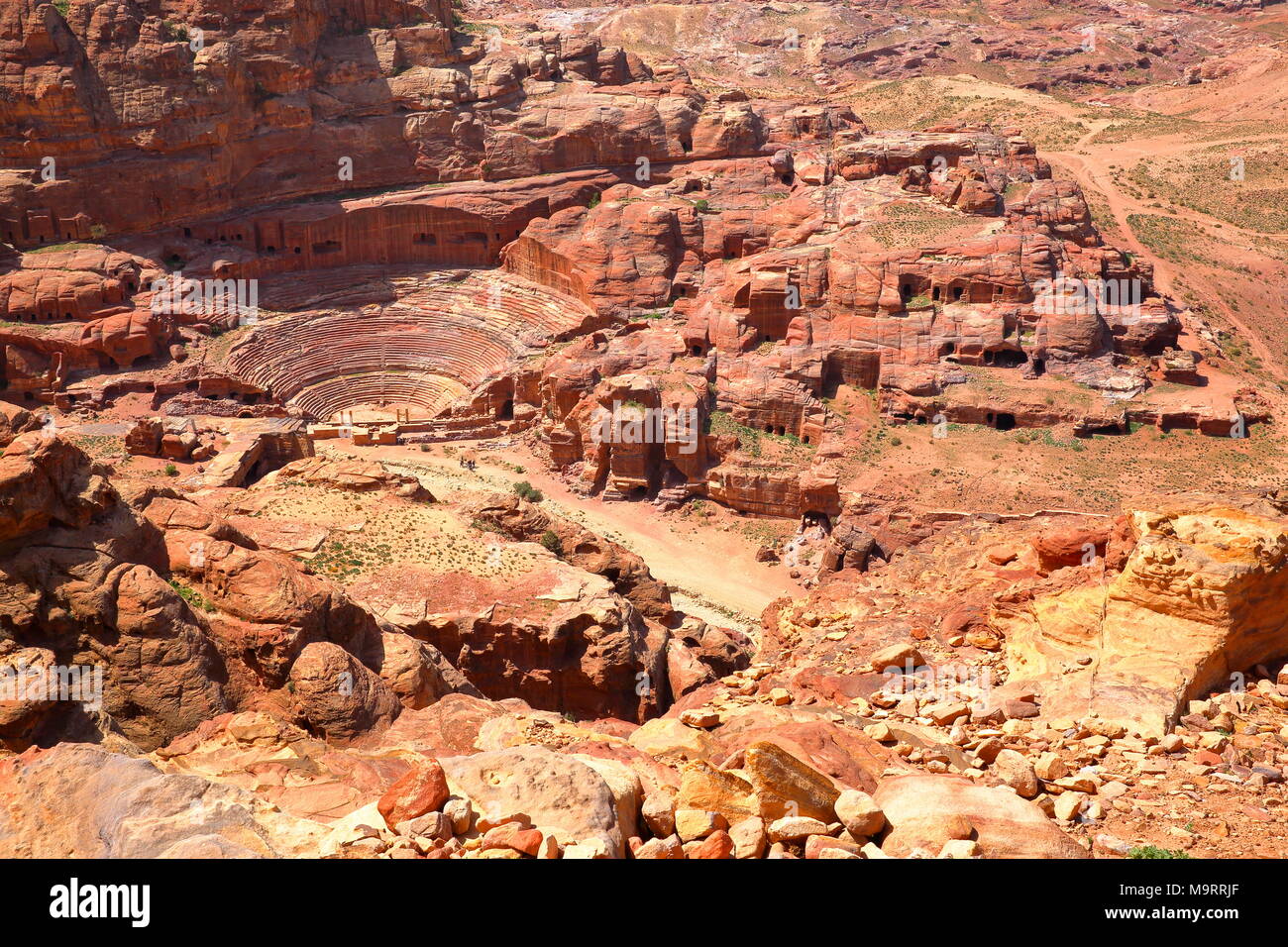 Aerial view of the site of Petra with The Theater on the left side ...