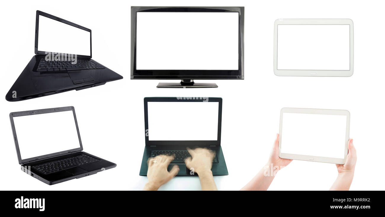 set of empty technology screens isolated on white background Stock ...