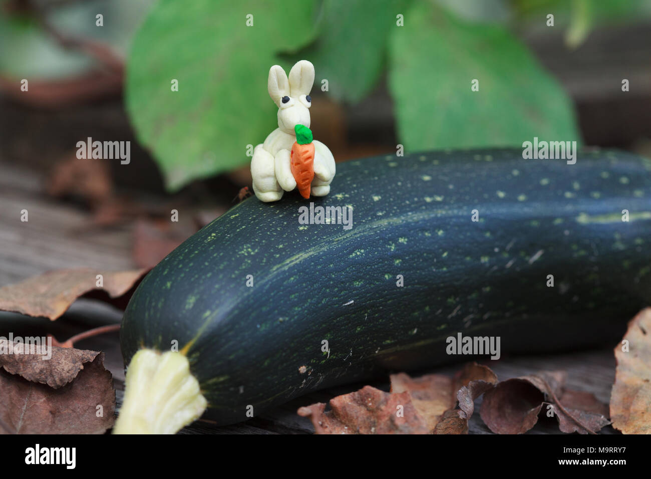 Plasticine world - little homemade white rabbit with carrot sitting on ...