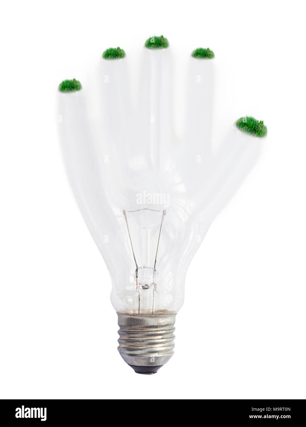 abstract light bulb with shape of hand isolated on white background ...