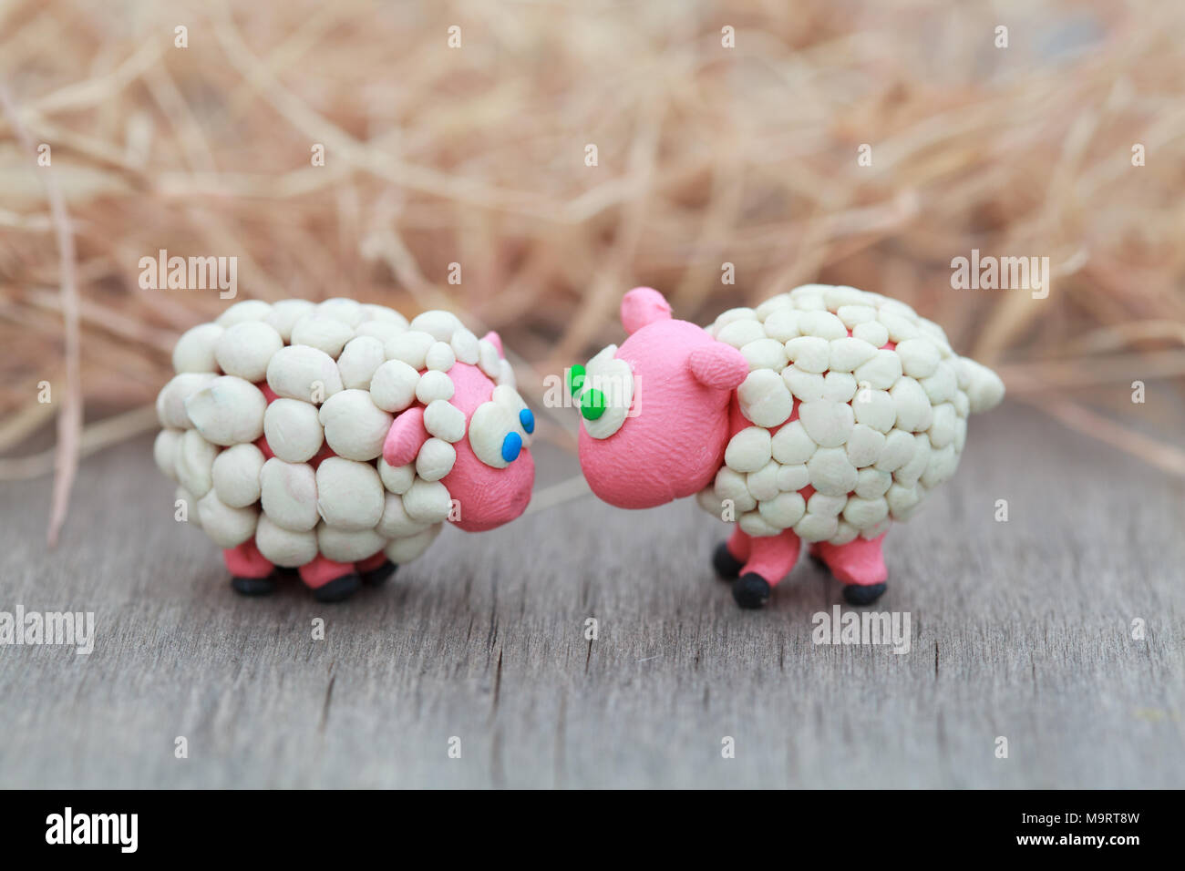 Plasticine world - little homemade white sheep with blue and green eyes ...