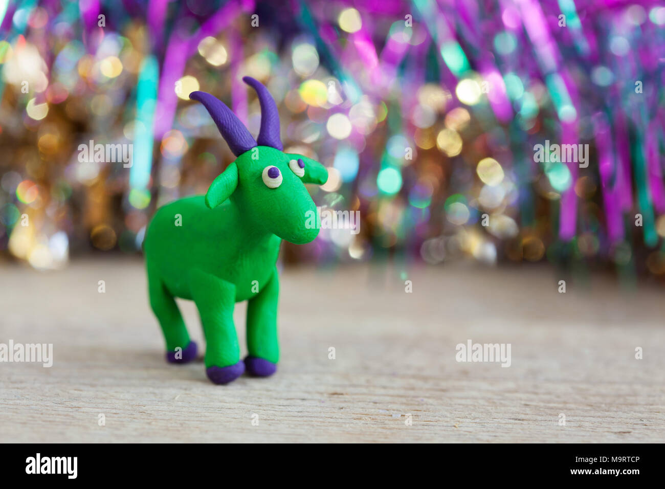 Plasticine world - little homemade green goat with purple horns and ...