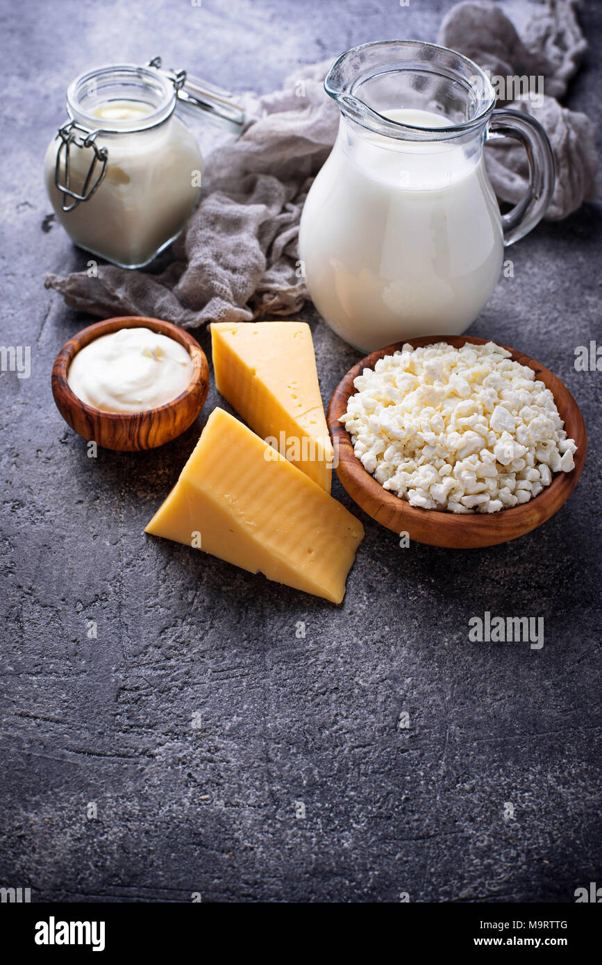 Assortment of various dairy products Stock Photo - Alamy