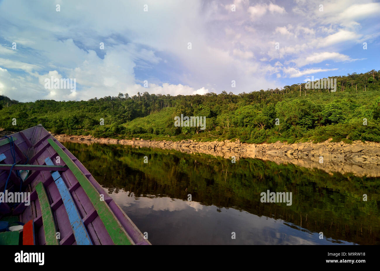 The view of the Barito River in Central Kalimantan as the sun greets ...