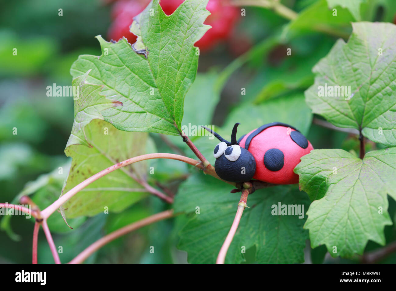 Plasticine world - little homemade red ladybird sitting on a leaf ...