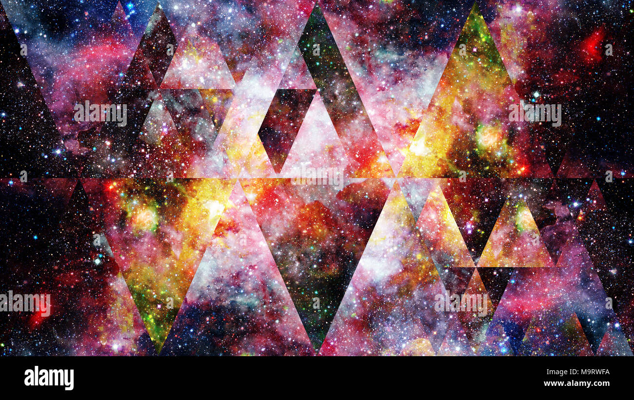 Universe, nebula, galaxy and the sacred geometry collage. Abstract ...