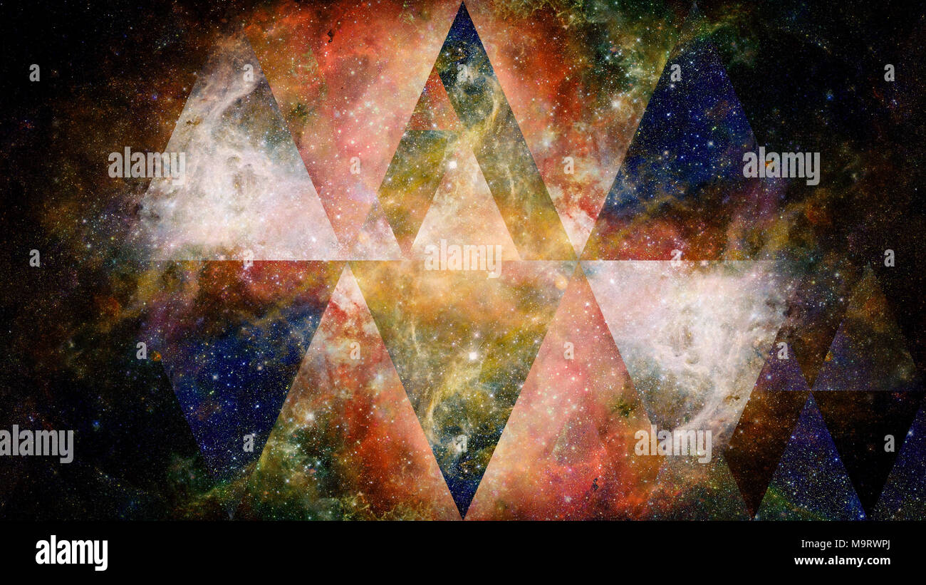 Universe, nebula, galaxy and the sacred geometry collage. Abstract ...